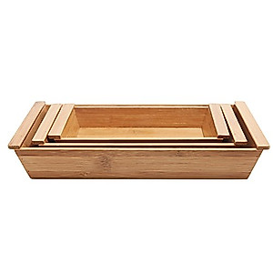 MyGift Natural Bamboo Nesting Small Serving Tray with Handles, Wooden Decorative Trays, Set of 3