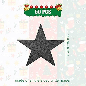 50pcs Glitter Star Cutouts, 6inch Twinkle Star Glitter Paper Confetti Star Shape Paper Cut Outs for Bulletin Board Classroom Wall Party Supplies (Black)