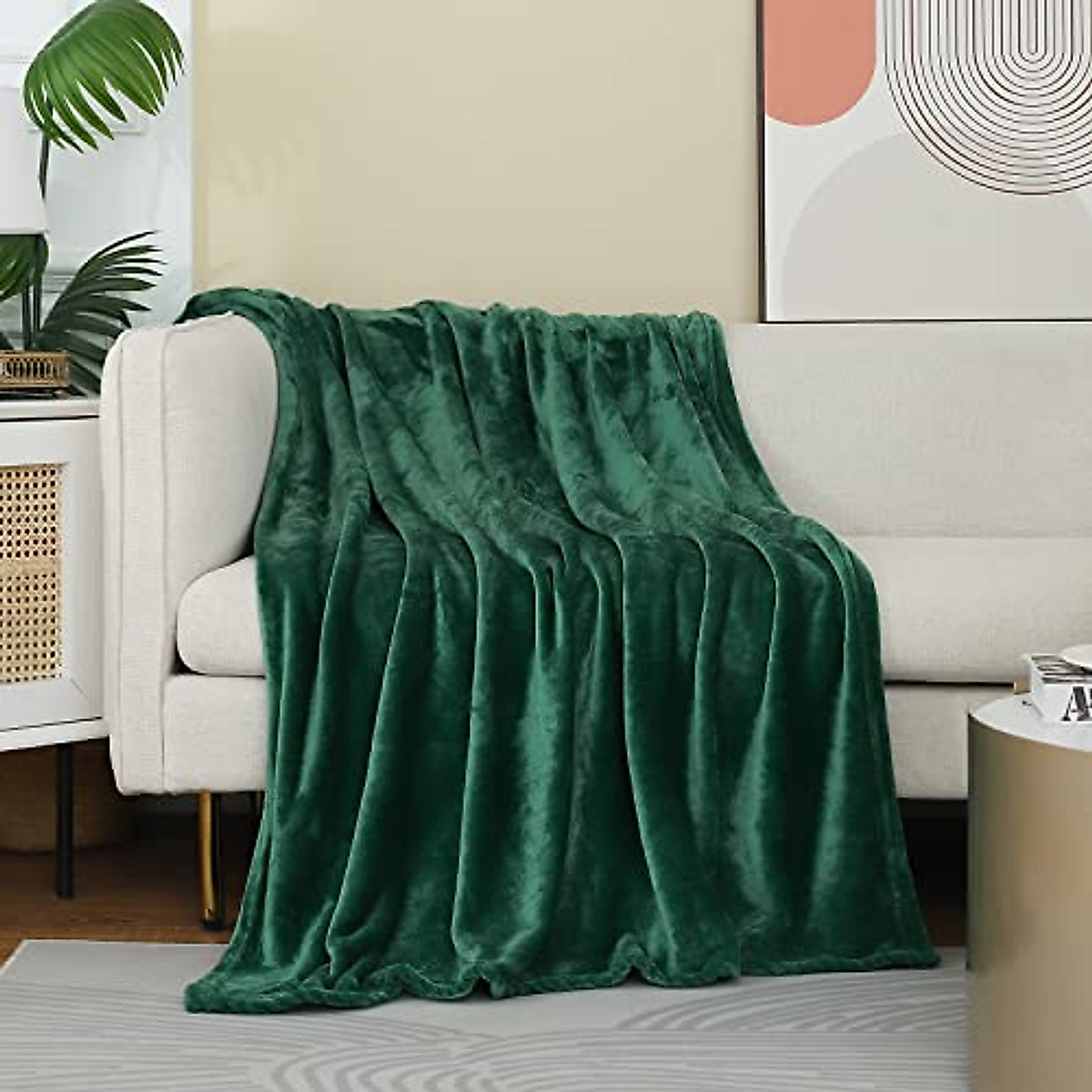 JIAHANNHA Fleece Blanket King Size Green 108 by 90 Inches Blankets for Couch Sofa Bed 280GSM,Super Soft Cozy and Luxury Bed Blanket for All Season