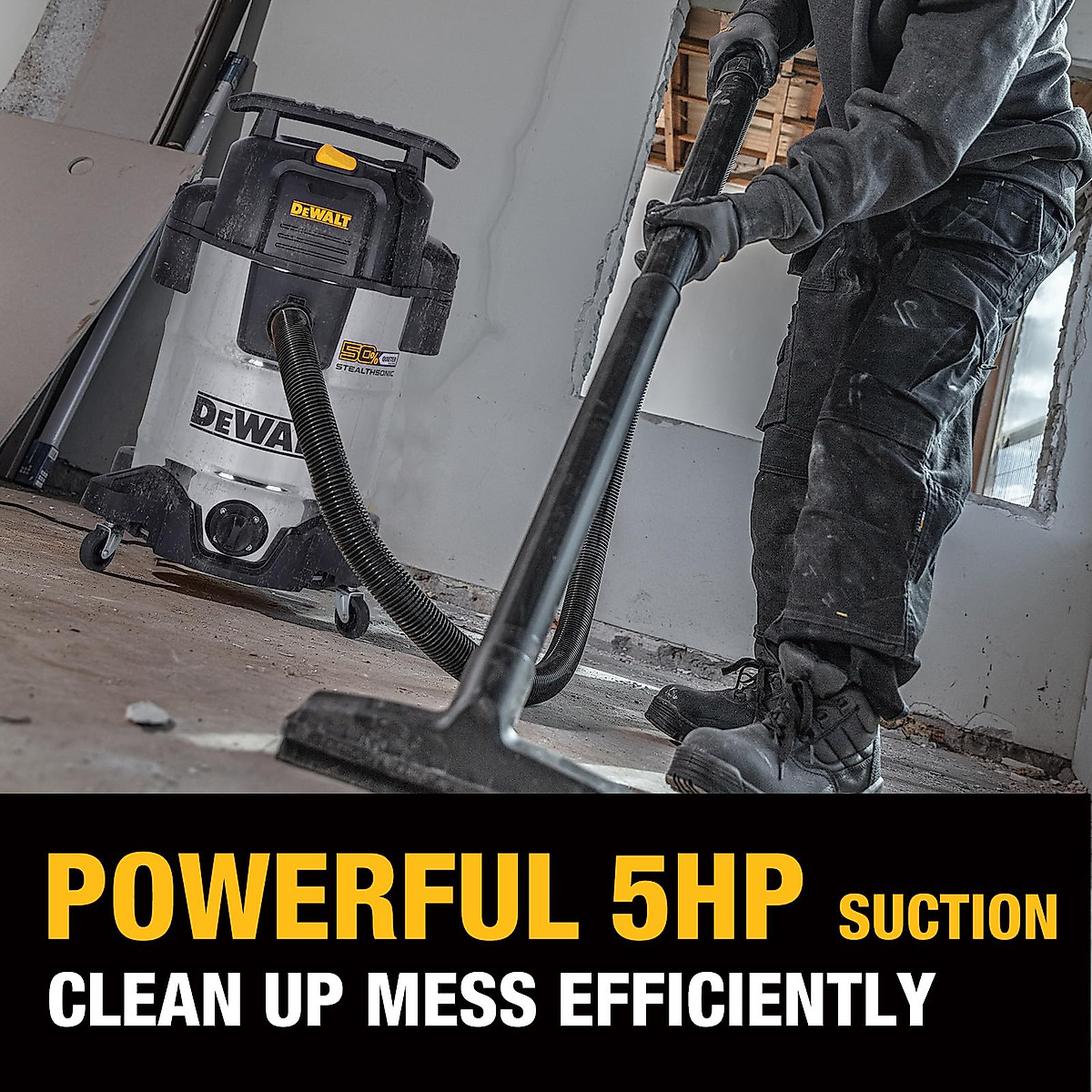 DEWALT 10 Gallon STEALTHSONIC Shop Vacuum Wet and Dry, Ultra Quiet Heavy Duty Shop Vacuum with Attachments, Powerful Outdoor Shop Vac for Car, Garage, Workshop, Jobsite, Patio, DXV10S-QT, 5 Peak HP
