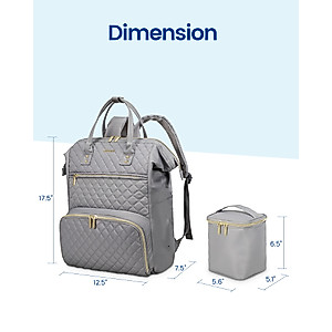 LOVEVOOK Breast Pump Backpack with Cooler Bag, Quilted Breast Pump Bags Fits Spectra S1, S2 Medela, Travel Double Layer Pumping Bag for Working Moms with 15.6" Laptop Pocket, Grey