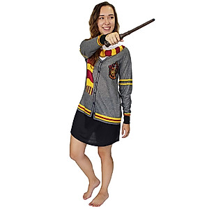 Harry Potter Hogwarts Gryffindor Women's Long Sleeve Nightgown Pajamas (X-Small, Black/Grey)