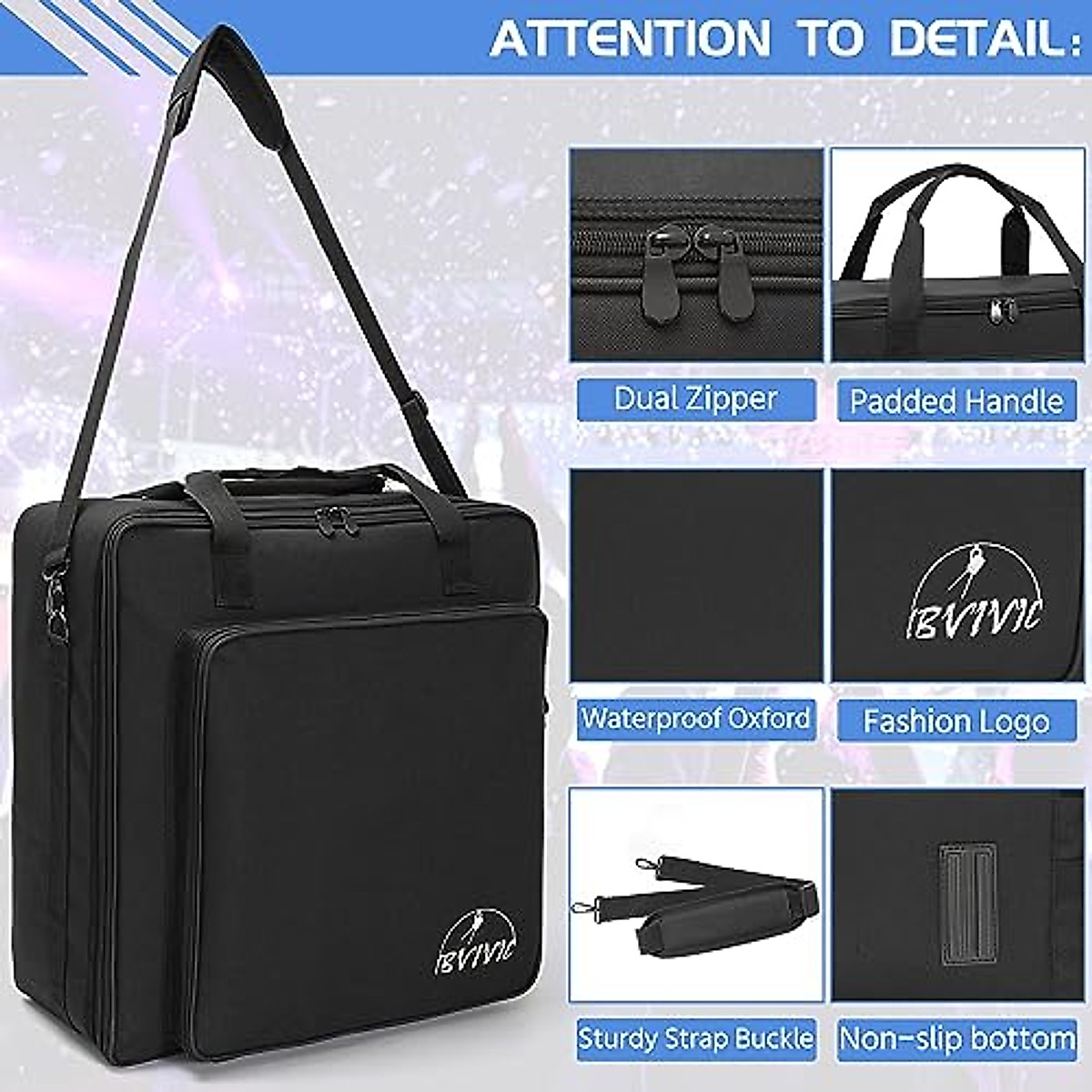 IBVIVIC 8 Par Spotlight Bag Stage Lighting Storage Bag 5/16'' Padded 8 Par Lights Bag with Dividers, Handle, Strap, Black