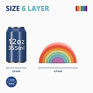 BLUE GINKGO Silicone Rainbow Stacker - Montessori Rainbow Nesting Puzzle | Kids and Toddler Stacking Toy | Stacking Rainbow Puzzle, Sensory Rainbow Toys - 6 Layers (Matte