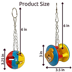 SIMENA Parrot Ball Toy with Bell, Cage Hanging Accessories for Medium to Large Birds, Parrot Toy, Interactive Puzzle Bird Bell Toy, Bird Ball, Cat Ball Toy (Globe, Set of 1)
