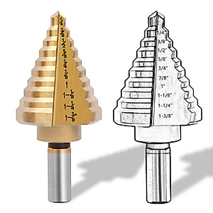 Titanium Step Drill Bit, Zhushan Titanium High Speed Steel Drill Cone Bits,Double Cutting Bladesfor Sheet Metal Hole Drilling Cutting1/4 to 1-3/8 Inches Total 10 Step Sizes
