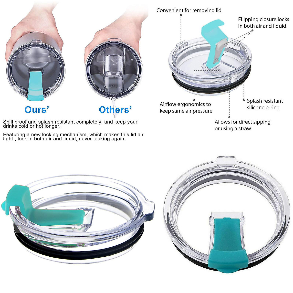 Replacement Tumbler Lids, 30Oz Spill Proof and Splash Resistant Lid For YETI Rambler Tumbler, SOEOR Tumbler, Ozark Trail cup and other brands Vacuum insulation stainless steel Tumblers