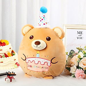 Leyndo 16 Inch Birthday Stuffed Animals Cute Bear Plush Throw Pillow Birthday Plush Gift Soft Bear Pillow Plushie for Kids Adults Birthday Party Favor Gift Sofa Bedroom Decorations