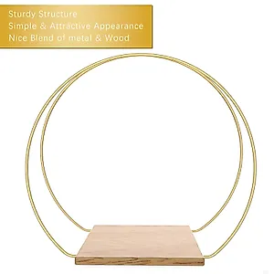 Sntieecr 2 Pack Metal Floral Hoop Centerpiece for Table, Gold Hoop Centerpiece with Stand, Floral Ring Wreath for Making Wedding Crafts, Party, Home Table Decoration