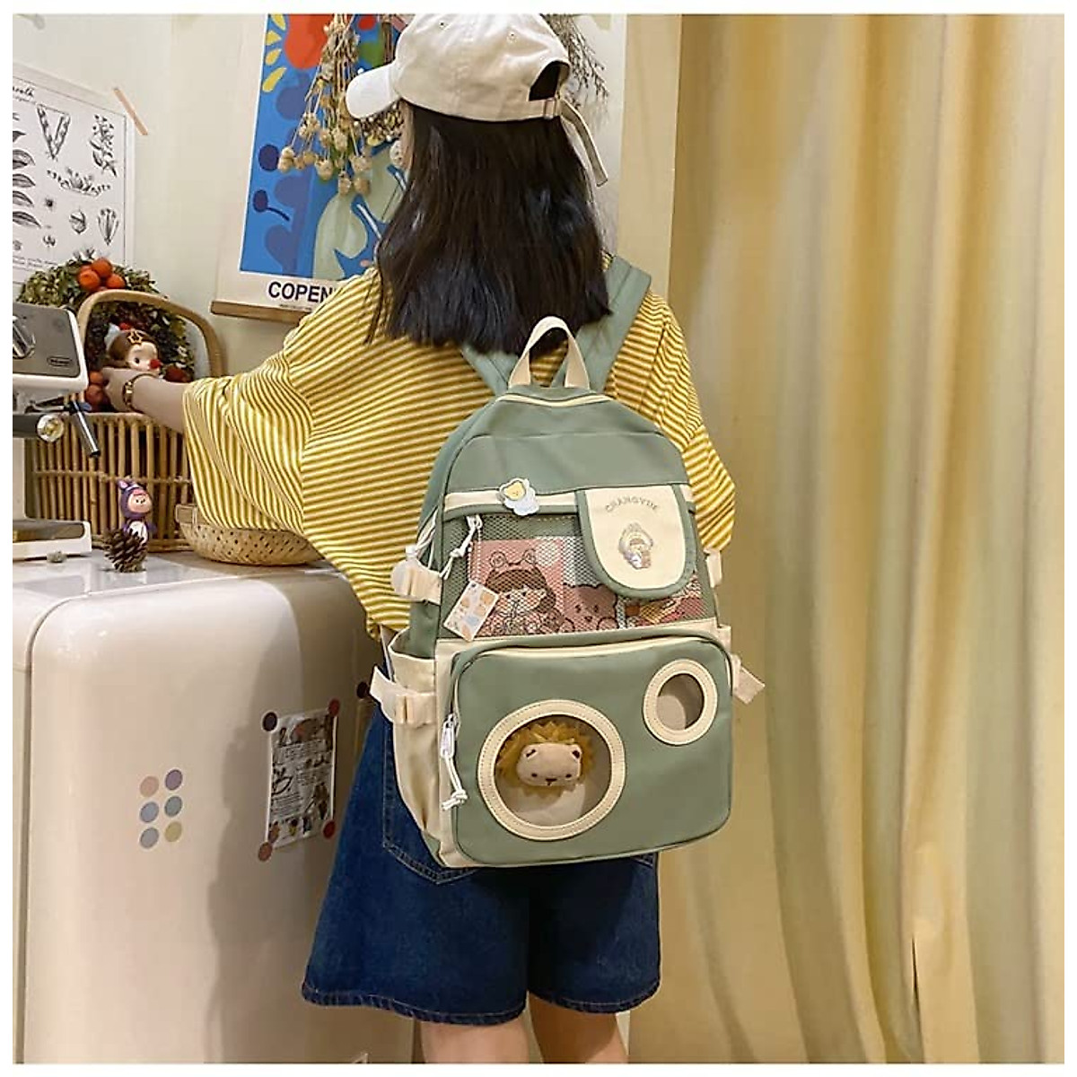 EGEN Kawaii Backpack Back to School Essential Large Capacity Aesthetic Backpack (Blue)