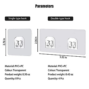 Adhesive Corner Shower Caddy Hook,Multipurpose Iron Shelf Holder;Bathroom Basket Support;Double Claw Wall Sticker,Kitchen Storage Rack Hanger,No Drilling/Strong Bearing Capacity/Transparent(8pcs+4pcs)