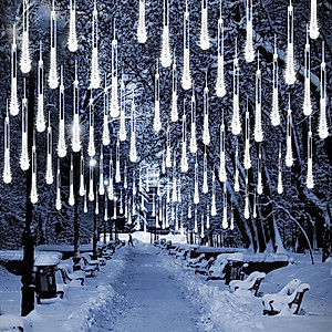 2-Pack Christmas Decorations Lights Outdoor, Total 384LED Meteor Shower Lights Rain Drop Lights 30cm 16 Tubes Indoor Outdoor Snow Cascading String Lights for Xmas Tree Roof Party Garden (Cool White)