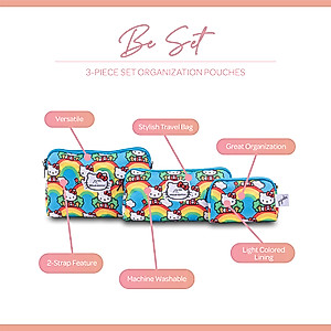 JuJuBe Be Set Organization Pouches, Pretty Travel Toiletry Bag Set for Women, Stylish Party Clutch or Handbag, Hello Kitty | Rainbow