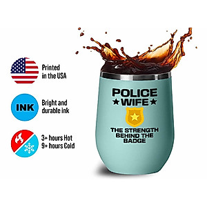 Flairy Land Police Wife Teal Wine Tumbler 12oz - behind the badge - Law Enforcement Gift Police Officer Deputy Sheriff Thin Blue Line Police Wife Chief Police Corrections Officer Wife