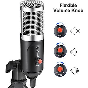 BLOUEFOZ USB Microphone, Computer Podcast Cardioid Condenser PC Mic with Tripod Stand for Recording,Gaming,Compatible with Laptop Desktop Mac & Windows