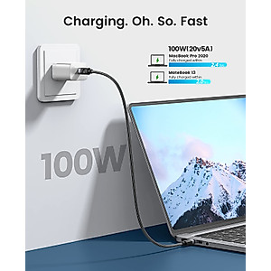 ORICO 100W 5A USB C Cable 2 Pack, USB C to USB C Cable Fast Charging Laptop Charging Cable USB C Cord Compatible for MacBook,iPad,Samsung,Switch,Pixel,LG