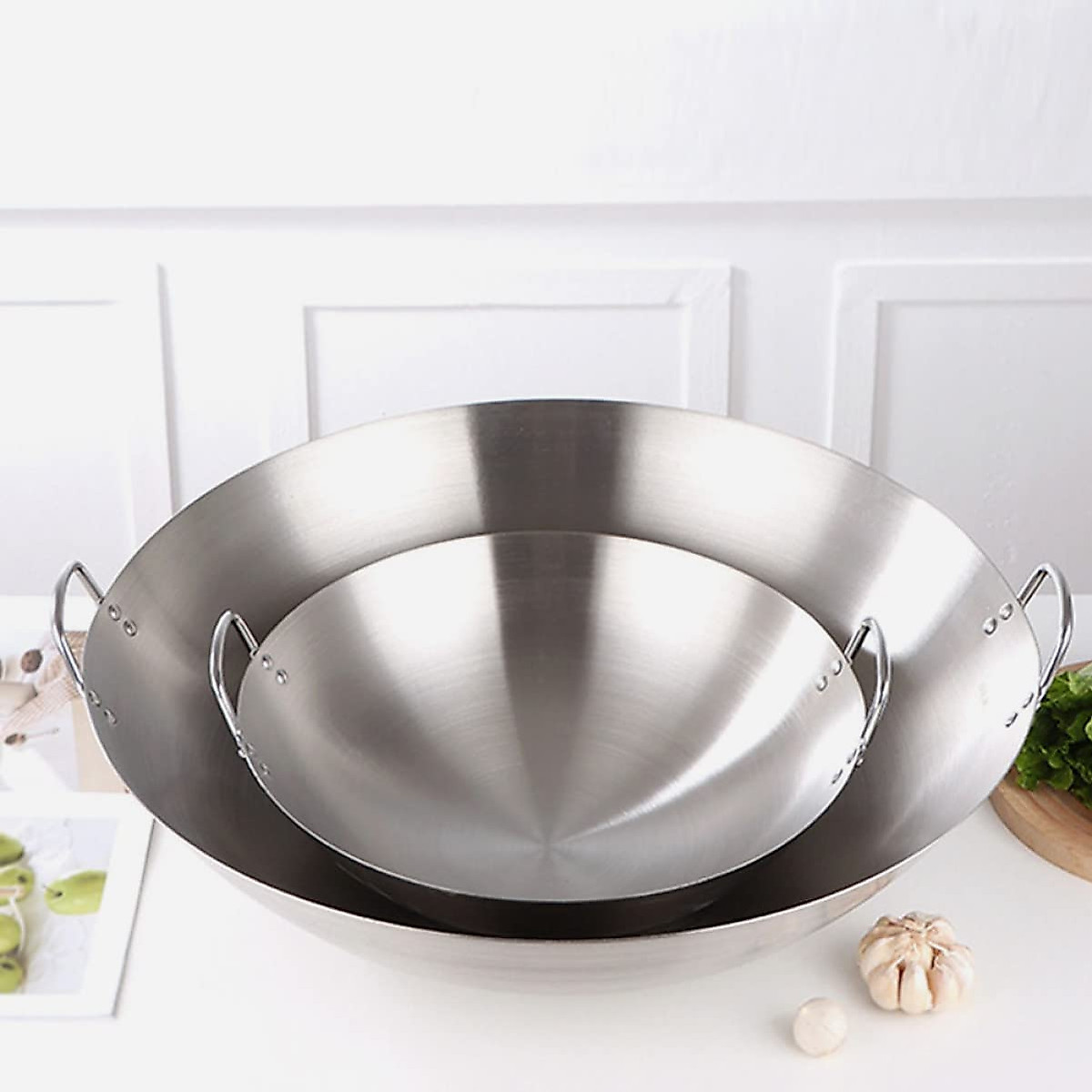 Alipis Camping Cooking Pot Stainless Steel Wok Round Bottom Outdoor Pot Woks Stir-fry Pans