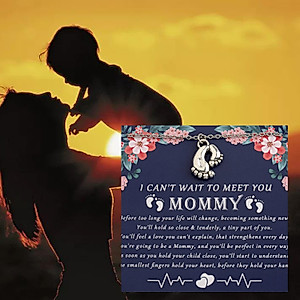 MYOSPARK Mom to Be Necklace with Message Card Pregnancy Gift for First Time Mom Expecting Mom Gift Pregnant Wife Gift (Mom Feet NL)
