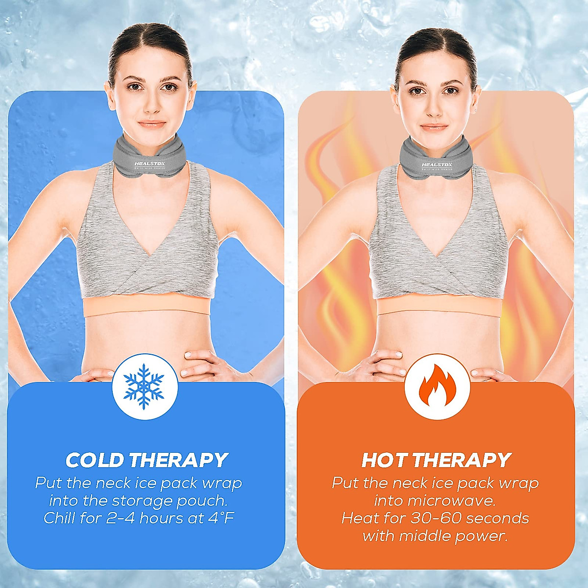 Neck Ice Pack Wrap,Cervical Ice Pack,Cold Compress Ice Packs for Neck Injuries Reusable Cold & Hot Therapy Adjustable Flexible Gel Migraine Ice Head Wrap for Neck Pressure (Grey)