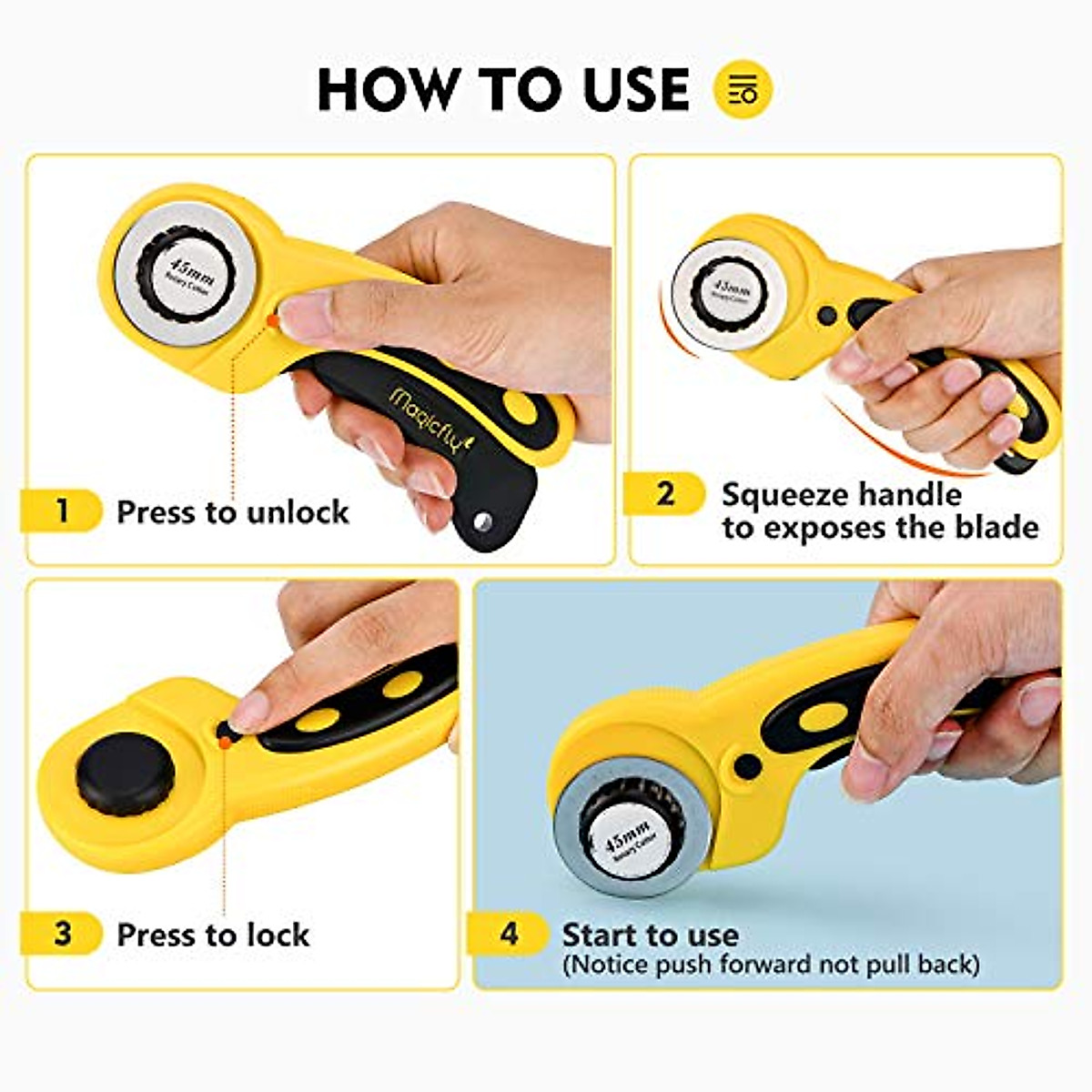 Magicfly Rotary Cutter Set, 45mm and 28mm Fabric Cutters Kit with Extra 10 Blades, A3 Double-Sided Self Healing Cutting Mat, 12x6 Inch Quilting Ruler for Sewing, Fabric Cutting, Art Crafting