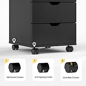 STARY Fully Assembled 3 Drawer Wood Rolling File Cabinet, Black