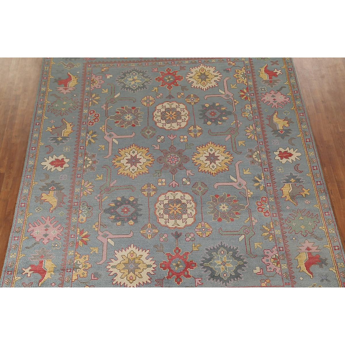 Transitional Collection 9 x 12 Oushak Area Rug, Floral/Geometric Wool Carpet for Home Décor, Living Room, Dining Room, and Bedroom