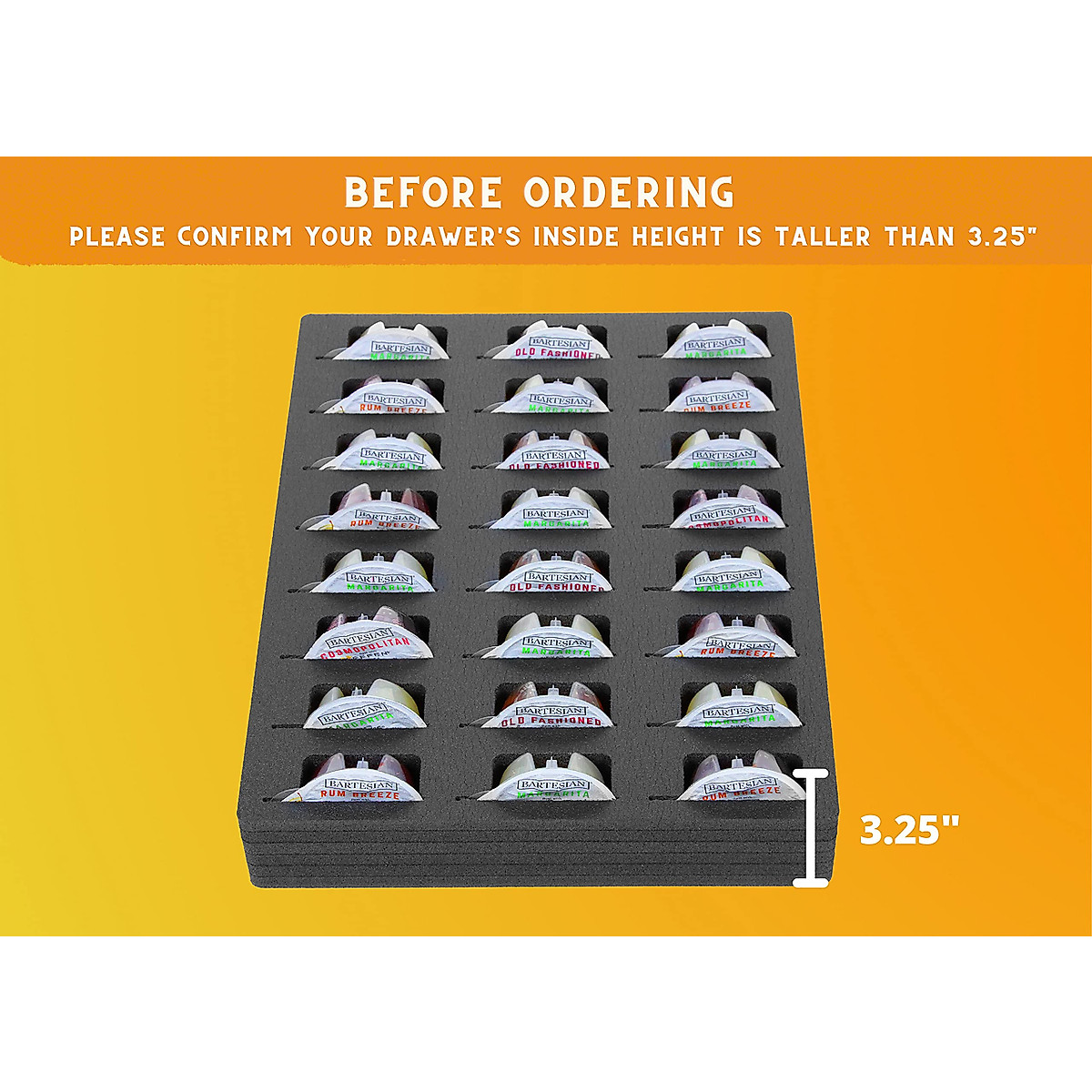 Polar Whale 2 Cocktail Capsule Drawer Organizers Tray Insert Compatible with Bartesian for Kitchen Home Bar Party Waterproof Washable Black Foam 24 Compartment 11.9 x 15.9 Inches