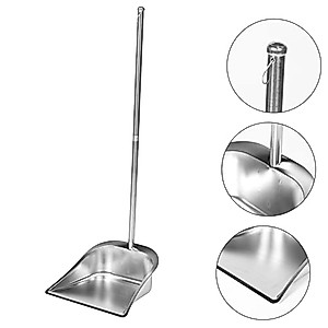 MOBUTOFU Stainless Steel Trash Shovel Long Handle Dustpan Household Dustpans Standing Dustpan Practical Dustpan Heavy Duty Dust Pan Dustpan for Cleaning Commercial Broom Tin Dustpan