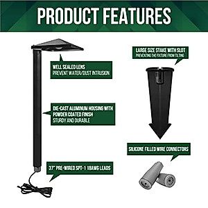 GKOLED 6 Pack Low Voltage LED Landscape Pathway Light, Outdoor Garden Yard Walkway Sidewalk Driveway Lighting, Waterproof Path Lights with Large Stake, 3W 3000K, Die-cast Aluminum Housing, Black