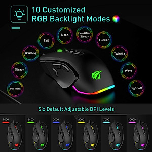 Havit Gaming Mouse Computer Ergonomic Wired Mice with 14 Programmable Buttons Interchangeable Side Plates (8 Buttons/ 8+6 Side Buttons), 2 Replaceable Right Plates for Laptop PC Gamer (Renewed)