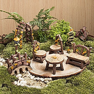 Fairy Garden Accessories, LATTOOK 8PCS Miniature Table and Chairs Set Fairy Garden Furniture Ornaments Kit for Dollhouse Accessories Home Outdoor Micro Landscape Decoration