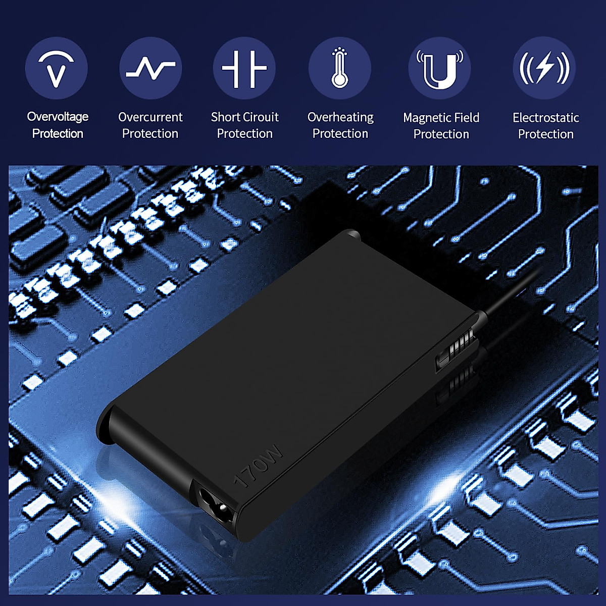 170W AC Charger for Lenovo LOQ, Legion 5, ThinkPad P1 P50 P51 P52 P53 P70 P71 P73 P15v P15 P17 T15g T15p Laptop Power Adapter Supply Cord