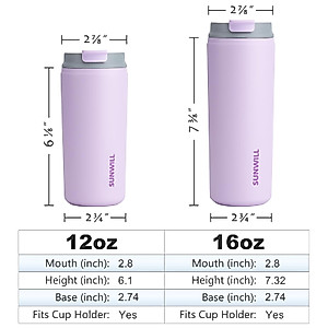 SUNWILL Insulated Coffee Mug with Lid, Leakproof Travel Coffee Tumbler Cups, 12 oz Iced Coffee Cup Powder Coated Lavender