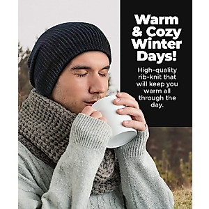 Revony Stretchy & Soft Ribbed Beanie - Extra Cozy, Extra Slouch - Perfect Winter Beanie for Men & Women Charcoal