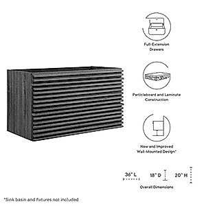 Modway Render 35" MDF Wood Wall-Mount Bathroom Vanity Cabinet in Charcoal