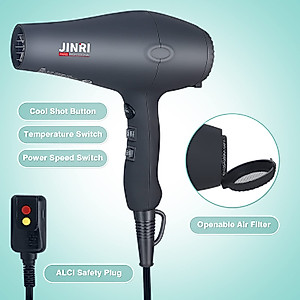 1875w Professional Tourmaline Hair Dryer,Negative Ionic Salon Hair Blow Dryer,DC Motor Light Weight Low Noise Hair Dryers with Diffuser & Concentrator & Comb