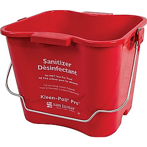San Jamar Kleen-Pail Pro Sanitizer Pail Cleaning Bucket with Bail Handle for Cleaning, Kitchens, Restaurants, And Janitorial Use, Plastic, 6 Quarts, Red, (Pack of 12)