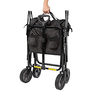 Amazon Basics Collapsible Folding Outdoor Utility Wagon with Cover Bag, Black