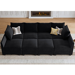 HONBAY Modular Sectional Sleeper Sofa Velvet Sectional Sleeper Couch with Storage Seats Oversized Sectional for Living Room,Black