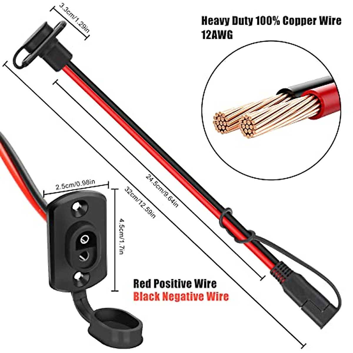 3PCS Sae Connector, SAE Quick Connector Harness, 1FT 12AWG SAE Adapter Male Plug to Female Socket Cable, Waterproof SAE Extension Cord for Solar Panel Generator Battery Charger Battery Tender cable