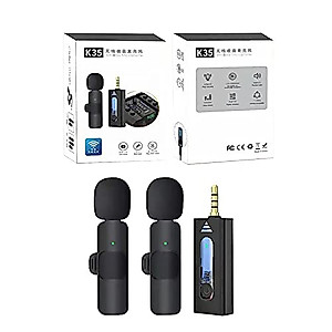 Futoice K35 Wireless Lavalier Microphone - Intelligent Noise Reduction Black Small Microphone with USB Cable for Video Vlog Podcast Outdoor Live Broadcast Interview Radio (Two Microphones & Receiver)