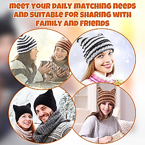 Hercicy 3 Pcs Women Knitted Cat Beanie Stripe Winter Warm Cap with Devil Horn Grunge Accessories Slouchy Hat Crochet Beanie with Ears (Classic Colors)