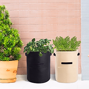 Homyhoo 4 Pack Potato Growing Bag with Flap 10 Gallon Planter Pots with Handles and Harvest Window for Potato Tomato and Vegetables, Black Green Orange and Beige