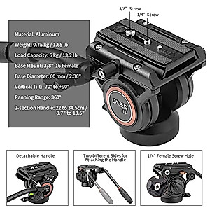 Cayer CF2451 Video Tripod 77 inches Carbon Fiber Tripod Leg with Fluid Drag Head, 4-Section Compact DSLR Tripod Convertible to Monopod for DSLR Camera, Video Camcorder