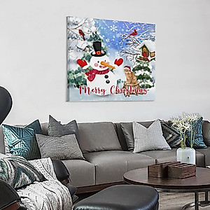 Snowman And Pet Cat Let It Snow Canvas Wall Art for Corridor, Christmas Decorations Modern Relax Prints Artwork Aisle Kitchen Bedroom Decor Waterproof, Ready to Hang 16x16 Inch