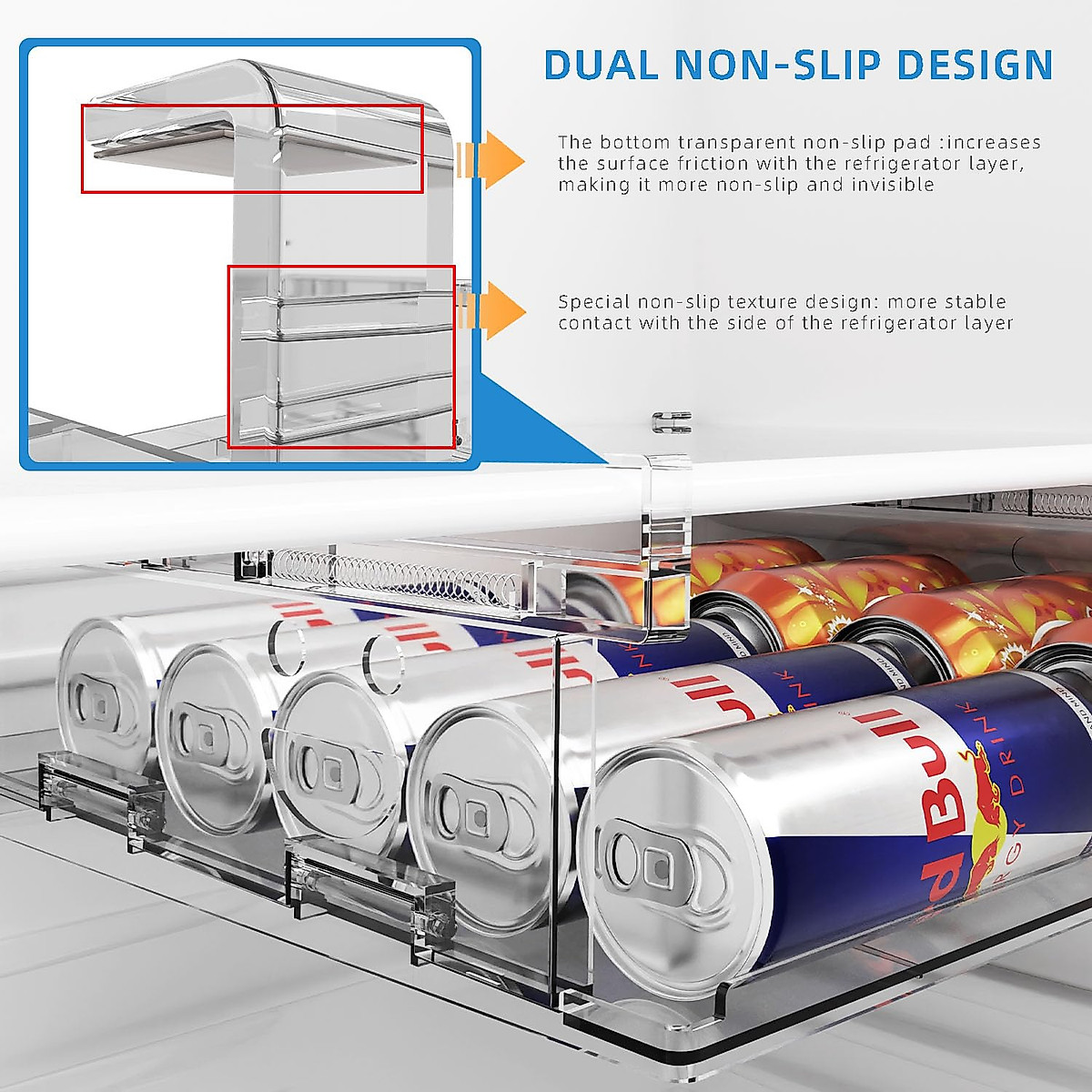 KOUPA Hanging Soda Can Dispenser for Refrigerator, Automatic Rolling Drink Organizer Holder for Fridge, Foldable Bottle Organizer Storage for Various Beverage Vegetables Fruits