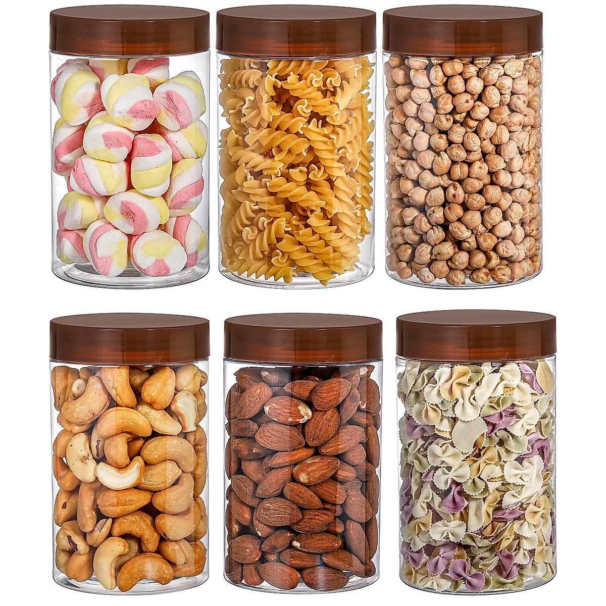 Fasmov 20 Pack 12 Oz Clear Empty Plastic Jars with Screw-on Lids, Ideal Containers for Kitchen and Home Storage, Brown