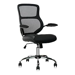 CLATINA Office Mesh Chair Ergonomic Rolling Computer Desk Chair with Flip-up Padded Armrest and Adjustable Height for Home or Office Conference Room (Black)