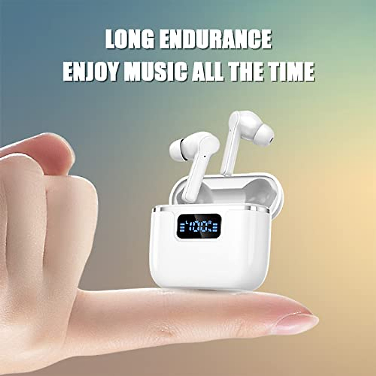 Wireless Bluetooth Earbuds with Charging Case, Stereo Headphones with Deep Bass Low Power Noise Reduction, Built in Mic Headset for Sport/Work