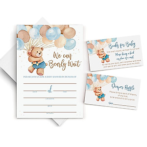 All Ewired Up Baby Shower Invitation Set - 25 Large Size Cards with Envelopes, Diaper Raffle Tickets, Book Request Cards, We Can Bearly Wait Design, Uncoated Card Stock, 5x7 Inches